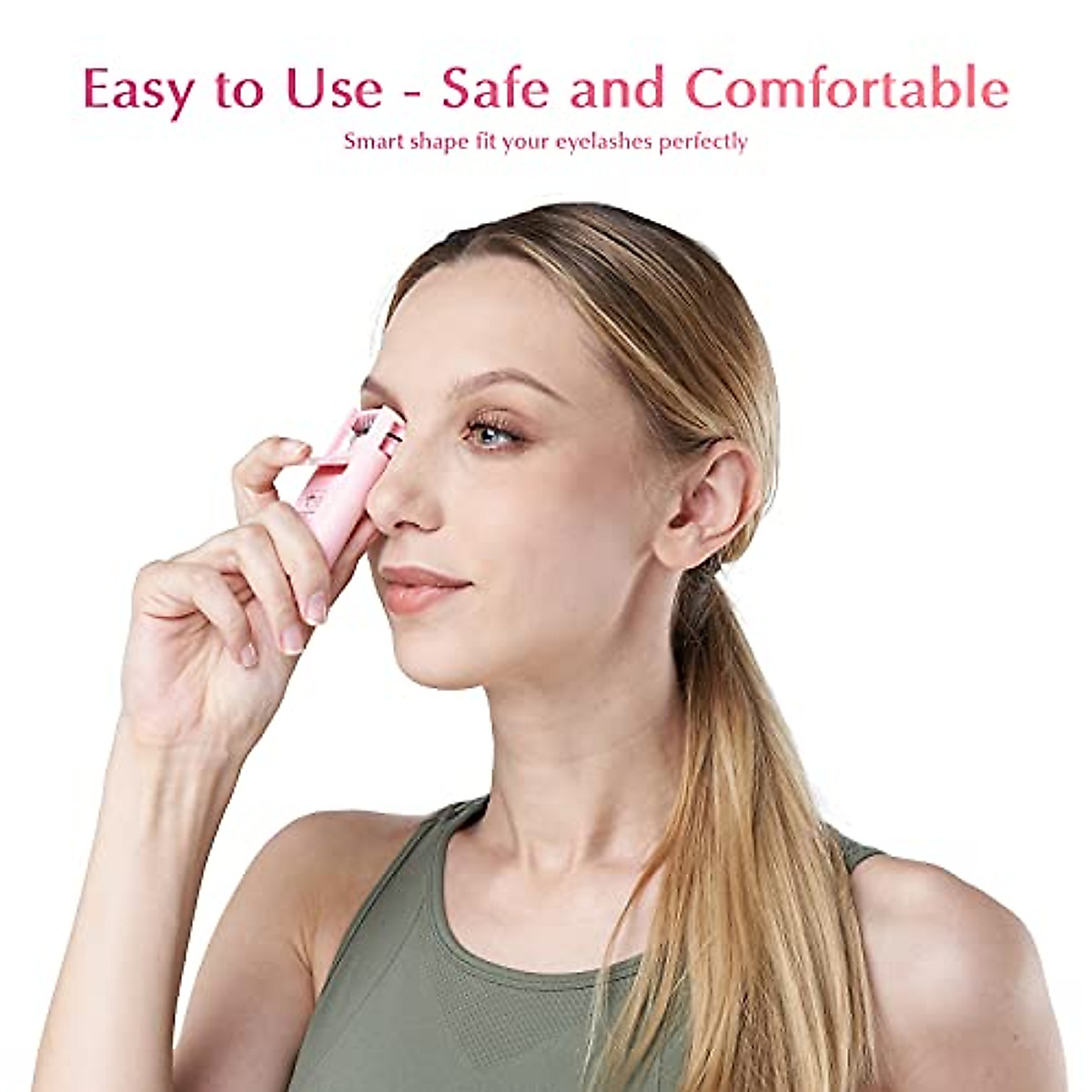 Heated Eyelash Curler, Electric Eyelash Curler with Flexible Silicone Pad, One-Step Lash Curler for Long & Voluminously Curled Eyelashes in Seconds, Last All Day. Battery Included