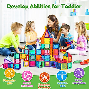 Magnetic Tiles,100PCS Magnet Building Blocks for Kids Educational Magnetic Blocks Sensory Toys Montessori Stacking Gift for 3 4 5 6 7 Year Old Boys Girls Construction STEM Toys Set with 2 Cars