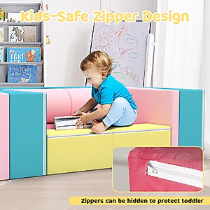 BIERUM Kids Couch, 12PCS Modular Kids Play Couch with Blanket, Color-Blocking Toddler Couch for Playroom, Convertible Kids Foam Climbing Play Set, Imaginative Creative Play Sofa for Boys & Girls