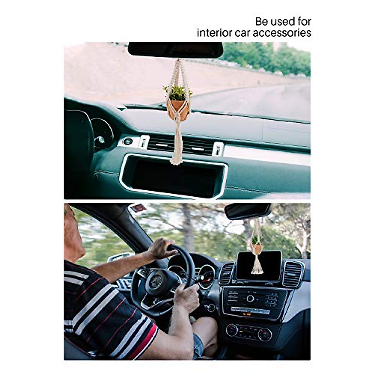 Mini Macrame Plant Hanger with Pot, 3 Pcs Small Hanging Car Plant, Cute Hanging Rearview Mirror Charms, Boho Car Decor, for Plant Lover by MoHern