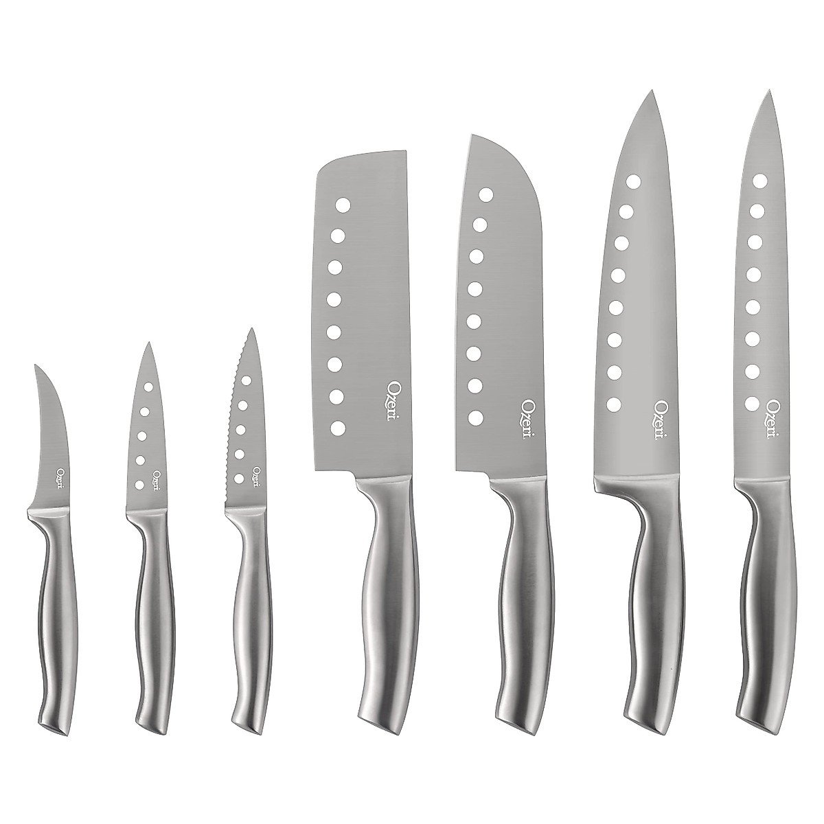 Ozeri 8-Piece Stainless Steel Knife Set, with Japanese Stainless Steel Slotted Blades,Silver