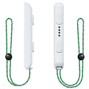 XBERSTAR1pair Straps for Switch Original .Con Strap with Thumb Grips Cap (White&Green Straps)