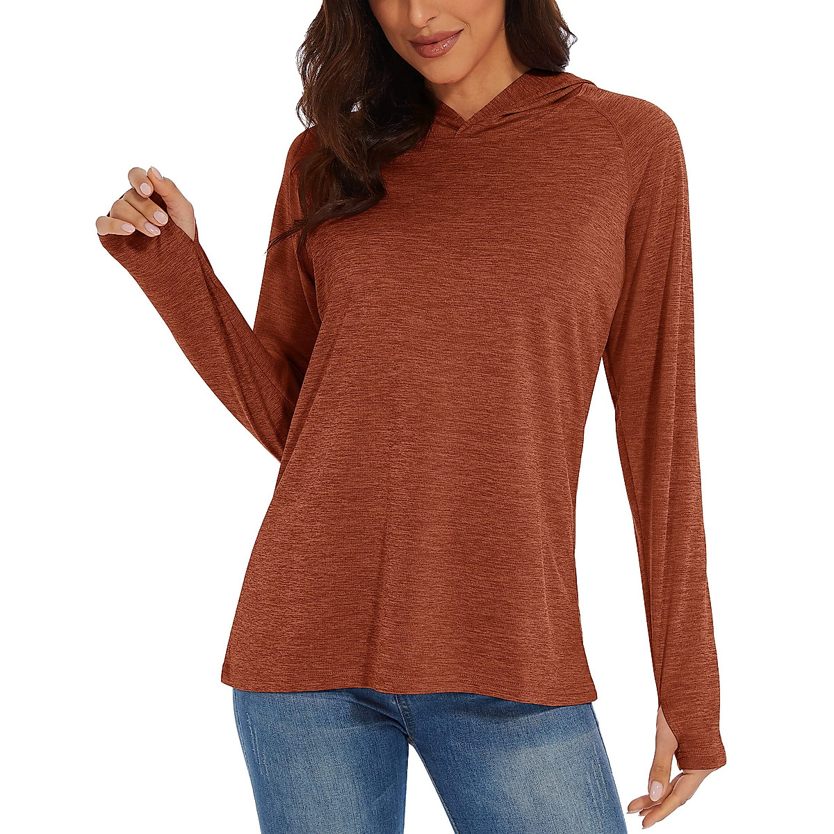 MAGCOMSEN Fishing Shirts for Lady Long Sleeve Shirts Womens Athletic Shirts Running Shirts Dry Fast Summer Workout T Shirt Hiking Shirts Sunscreen Shirts Dark Orange