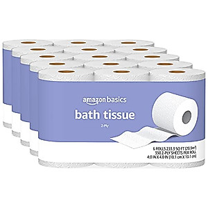 Amazon Basics 2-Ply Toilet Paper, 6 Rolls (Pack of 5), 30 Rolls total (Previously Solimo)