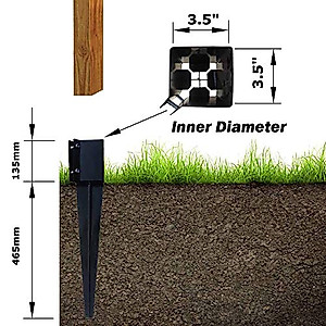 MTB Fence Post Anchor Ground Spike Metal Black Powder Coated 24 x 4 x 4 Inches Outer Diameter (Inner Diameter 3.5 x3.5 Inches), Pack of 4