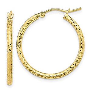 10K Yellow Gold Engraved Diamond Cut 1 inch Round Hoop Earrings