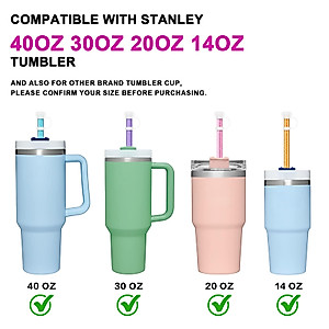 6PCS Straw Cover Replacement Straws for Stanley 40, 30, 20, 14oz Tumbler, Alwenid Reusable Silicone Straw Cap Tips with Glitter Straws Accessories for Stanley H2.0, 1.0 Cup, BPA Free