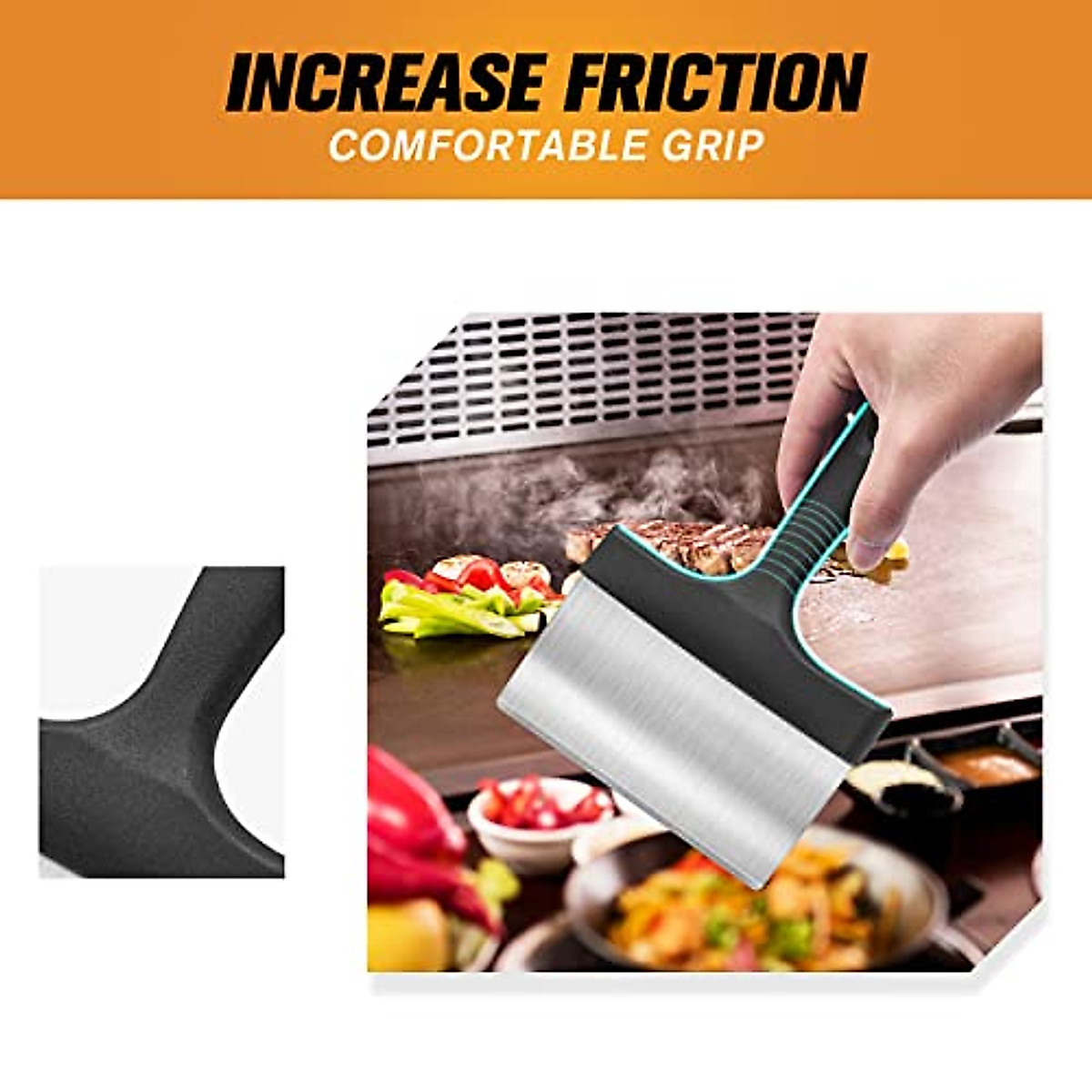Heavy Duty Grill Scraper Stainless Steel Griddle Scraper with 5" Handle,Sturdy Food Scraper Tool Kitchen for Blackstone Grill Accessories,Outdoor Barbecue Turners Tools