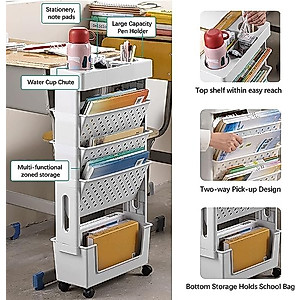 Removable Bookshelf with Wheels, Multi-Functional Large-Capacity Organization Rack, Compact Rotatable and Detachable Rolling Book Cart, Space-Saving Shelf.