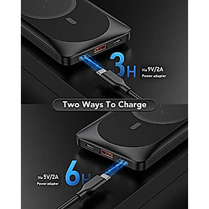 VRURC Magnetic Power Bank, 10000mAh Wireless Portable Charger iPhone, Max 22.5W Fast Charging, USB-C & USB Outputs,Magnetic Battery Charger for iPhone 14/13/12 Series, with Finger Holder - Black