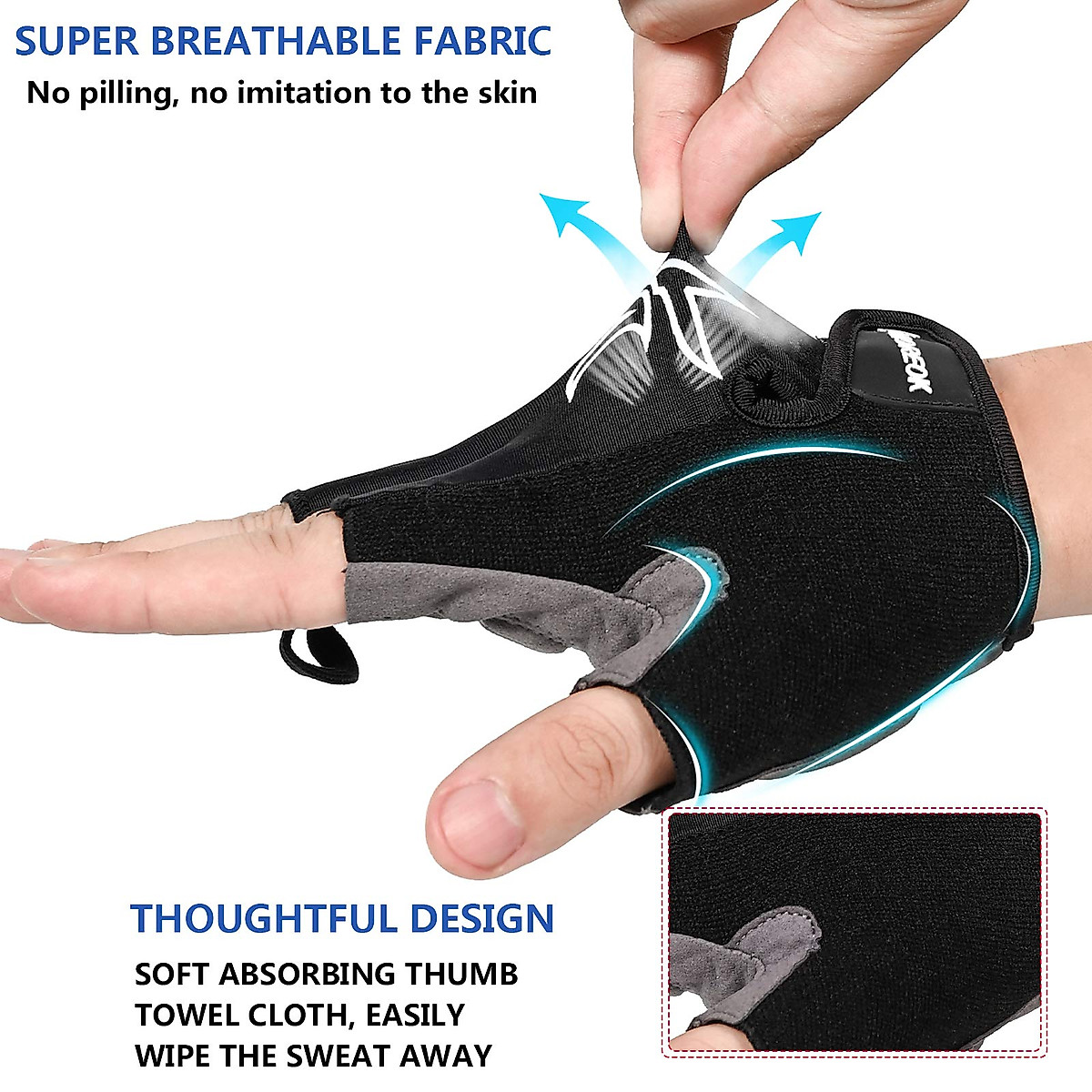 MOREOK Mens Cycling Gloves,Half Finger Biking Glove MTB DH Road Bicycle Gloves Gel Pad Shock-Absorbing Anti-Slip Breathable Motorcycle Mountain Bike Gloves Black-S