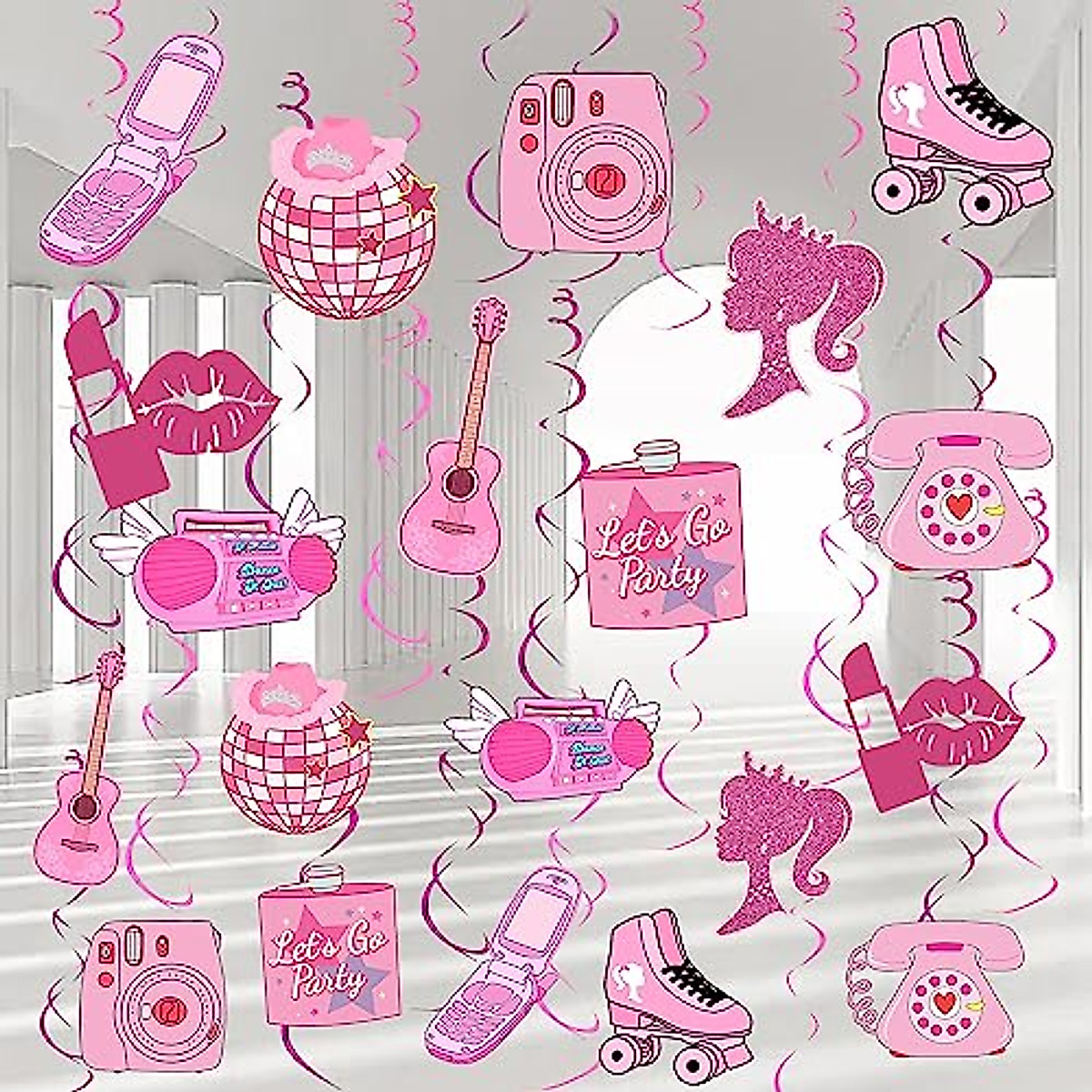 30 PCS Hot Pink Princess Birthday Party Hanging Decorations, Pink Girls Party Swirl for Women Girls Princess Bachelorette Theme Party Baby Shower Bridal Shower Wedding Party Supplies