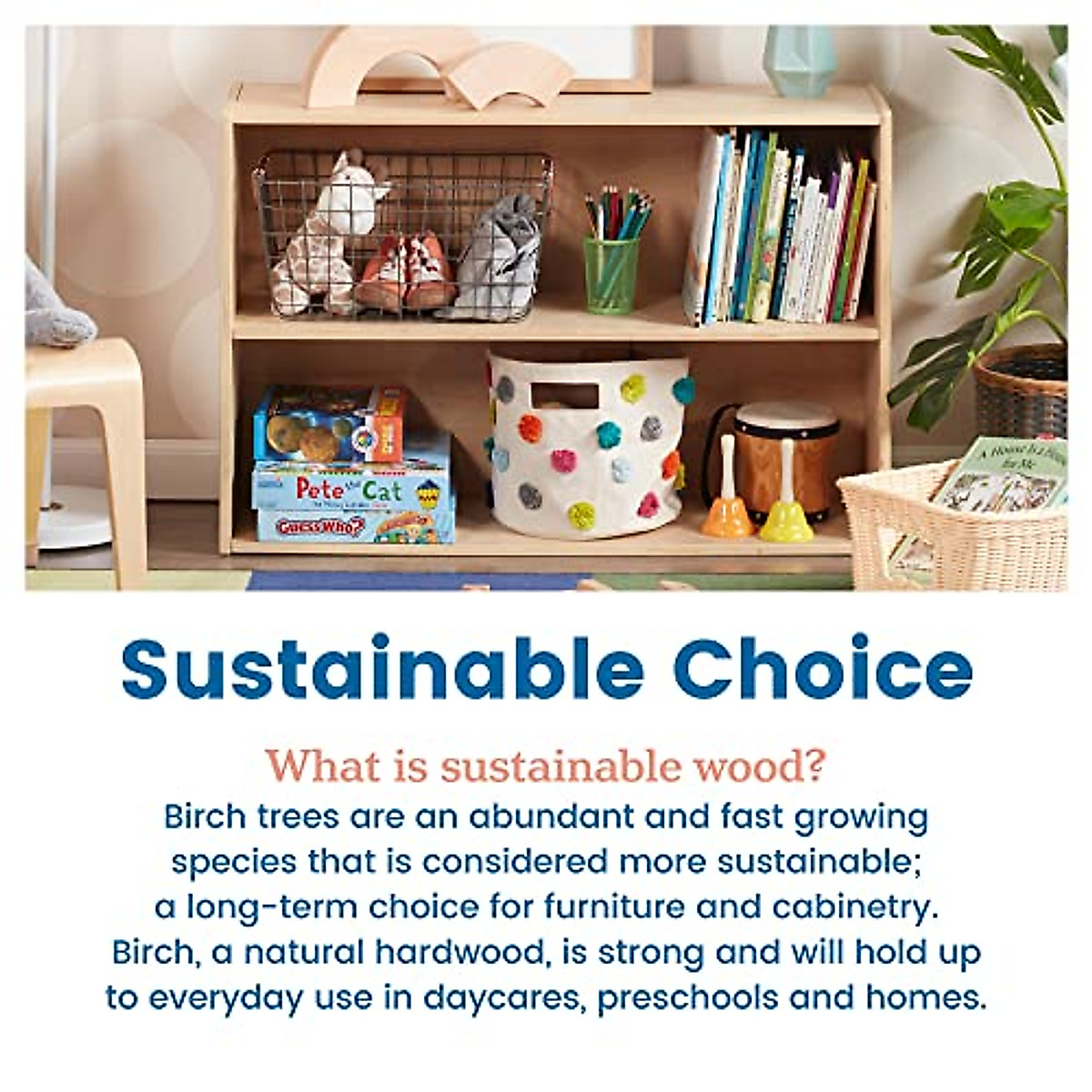 ECR4Kids Streamline 2-Shelf Storage Cabinet, 24in, Kid's Bookshelf, Natural