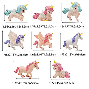 Pinenjoy 8Pcs Mini Flying Horse Unicorn Figurine Miniature Resin Unicorns Cake Toppers Fairy Garden Accessories for DIY Moss Landscape Dollhouse Birthday Party Decorations