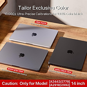 Soonjet for MacBook Pro 14 inch Case 2023-2021 M3 Pro/Max A2918 A2992 M2 A2779 M1 A2442 [100% Match Official Color] [Scientific Slim] Protective Hard Case Matte Cover for Laptop - Space Gray Clear