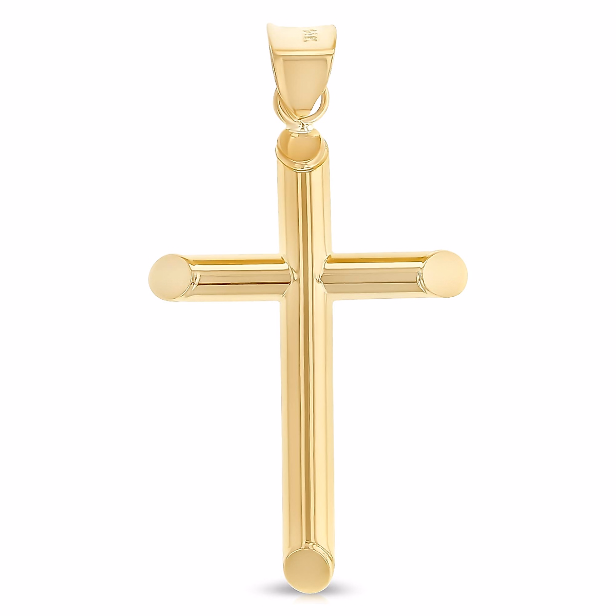 Ioka - 14K REAL Yellow Gold Classic Plain Cross Pendant Religious Medium Size Charm For Necklace or Chain