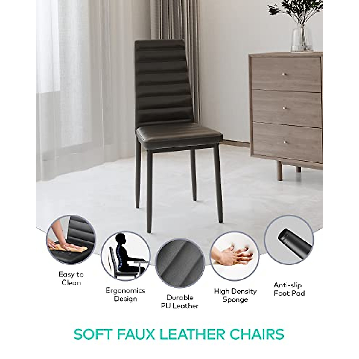 Bealife Kitchen Dining Table Set for 6, Tempered Glass 7 Piece Table and Chairs Set Modern for Home, Kitchen, Living Room, Dining Room,Black