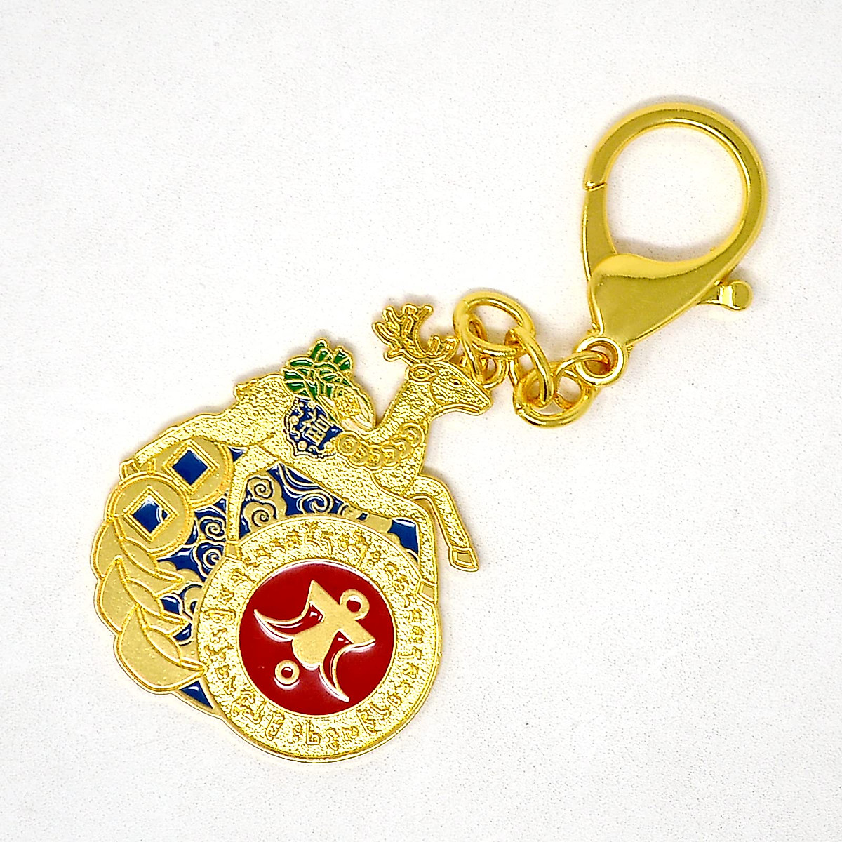 FengShui 100 Blessings Energetic Deer Wealth Amulet Keychain W4950