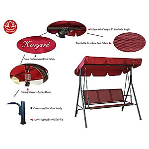 Kozyard Belle 3 Person Outdoor Patio Swing with Strong Weather Resistant Powder Coated Steel Frame and Textilence Seats (Red)