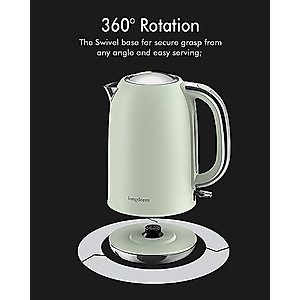 Electric Tea Kettle, Longdeem 1.7L Stainless Steel Water Boiler & Heater, 1500 Watts for Fast Boiling, Auto-Shutoff and Boil-Dry Protection, Cordless Serving with LED Light, Pastel Green