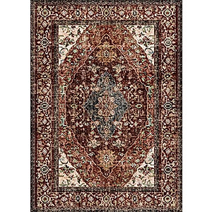 Valenrug 6x9 Area Rugs - Stain Resistant Lightweight Washable Rug, Anti-Skid Rugs for Living Room, Boho Persian Area Rug(Coffee/Red, 6'x9')