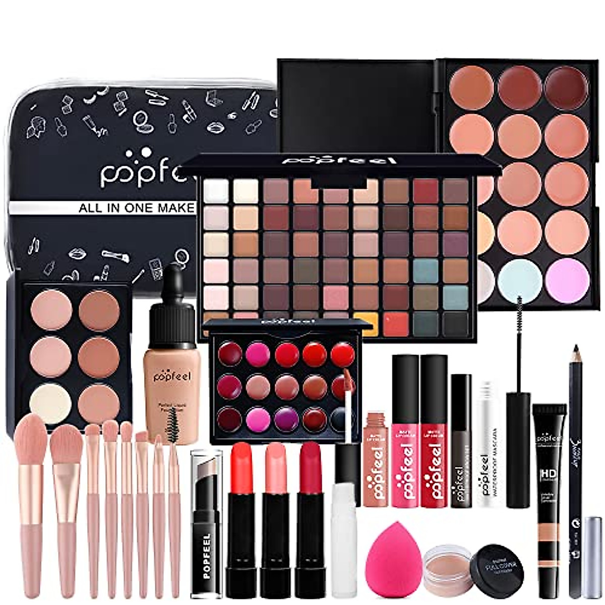 KARUIZI Makeup Kit All-in-one Makeup Gift Set for Women Full Kit, Eyeshadow Palette, Lip Gloss Set, Lipstick, Blush, Foundation, Concealer, Mascara, Eyebrow Pencil,Include Brush Set (KIT019)