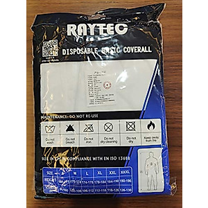 RAYGARD 30003 Disposable Dust Protective Polypropylene PP Coverall with Hood Suit Lightweight Elastic Cuffs, Ankles, Waist Zipper Front for Spray Painting Industrial(Large,White)