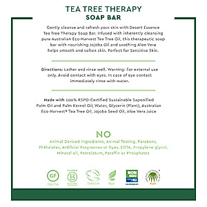 Desert Essence Tea Tree Therapy Cleansing Bar Soap - 5 Ounce - Pack of 4 - Therapeutic Skincare - All Skin Types - Jojoba Oil - Aloe Vera - Palm Oil - Moisturizes Face and Body