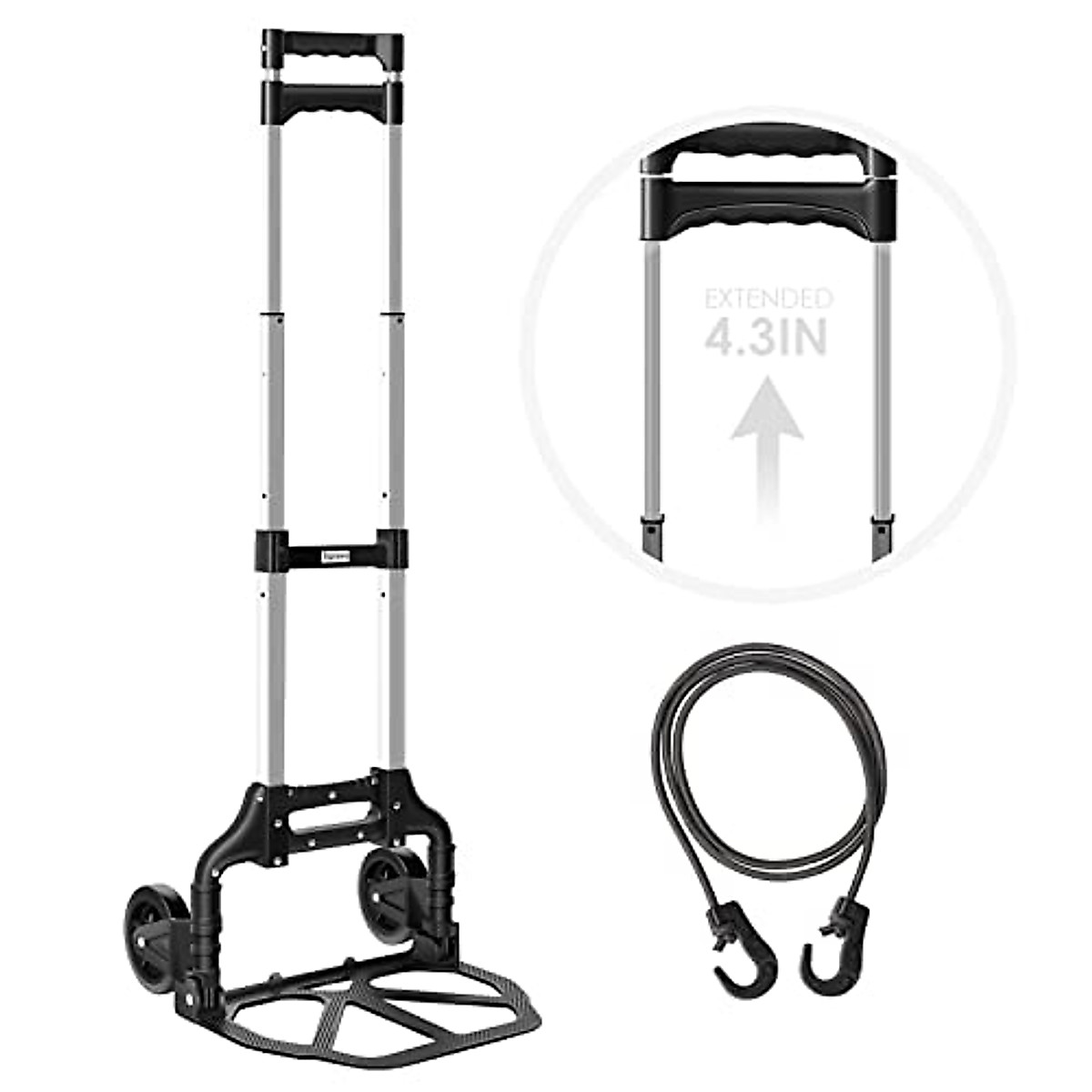 Teprovo Folding Hand Truck Dolly Extended Handle,Height 43.3in Aluminum Fold Up Dolly, Portable Hand Truck Folding Lightweight, Foldable Hand Cart 175lbs Capacity,Home, Auto, Office, Travel Use