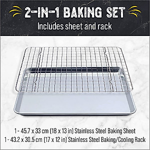 Checkered Chef Baking Sheet Set - Set of 2 Large 18" x 13" Stainless Steel Half Pans for Baking w/ Oven Safe Cooling Racks (2 Pack)