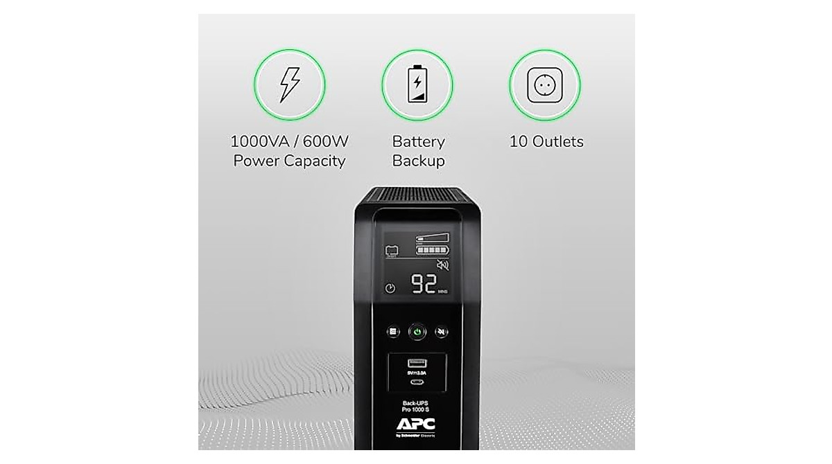 APC UPS 1000VA Sine Wave Backup with Surge Protection and USB Charging