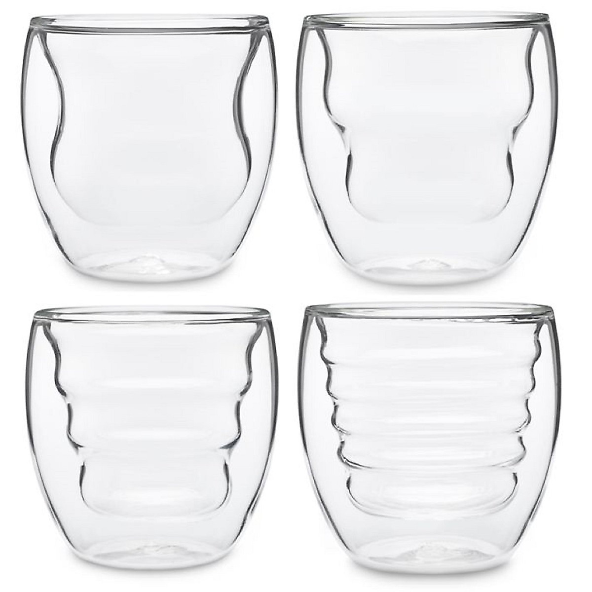 Curva Artisan Series Double Wall Beverage Glasses and Tumblers – Set of 4 Unique 8 oz Thermo Insulated Drinking Glasses
