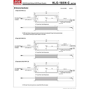 Mean Well HLG-185H-C1400B Power Supply, Single Output, LED, 200 W, 1.5" H x 2.7" W x 9" L