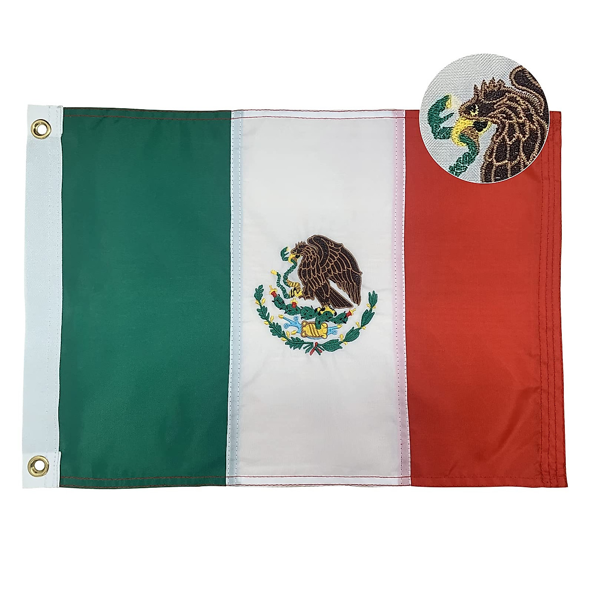 Bradford Mexican Flag 12x18 inch, Embroidered Mexican Boat Flags Bandera de Mexicana Mexico for Outdoor, Small MX Flags of Mexico with 2 Brass Grommets Decoration