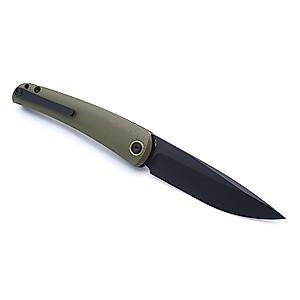 M Miguron knives Akri Front Flipper Folding Knife 3.5" Black PVD 14c28n Blade Green G10 Handle Pocket Knife MGR-801GN