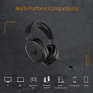 ASUS TUF Gaming H1 Wired Headset | Discord Certified Mic, 7.1 Surround Sound, 40mm Drivers, 3.5mm, Lightweight, for PC, Switch, PS4, PS5, Xbox One, Xbox Series X | S, and Mobile Devices – Black