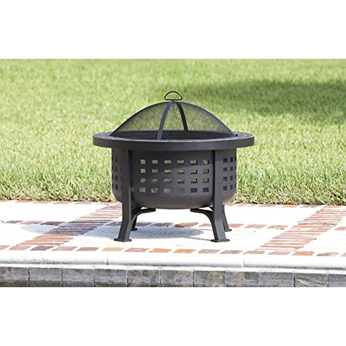 Fire Sense 62240 Fire Pit Alpina Slate Top Wood Burning Lightweight Portable Outdoor Firepit Backyard Fireplace for Camping Bonfire Included Screen Lift Tool & Cooking Grate - Round - 24"