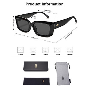 SOJOS Trendy Rectangular Sunglasses Womens Face 90's Retro Shades Sunnies Gafas de sole Chunky Angular Cornor Frame SJ2238 Black