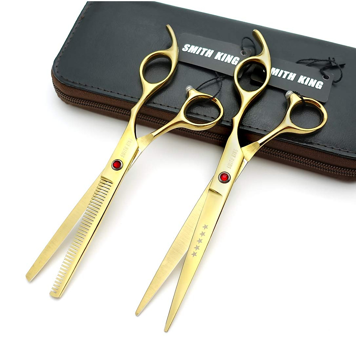 7.0 Inches Hair Cutting Scissors Set with Combs Lether Scissors Case,Hair cutting shears Hair Thinning shears For Personal and Professional (Gold)