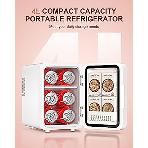 Skincare Fridge - Makeup Fridge With Dimmable LED Light Mirror, 4L Mini Fridge for Bedroom, Car, Office & Dorm, Cooler & Warmer, Portable Small Refrigerator for Cosmetics, Skin Care and Food, White