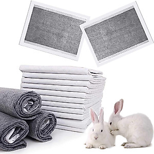 kathson Rabbit Pee Pads Disposable Cage Liners 40PCS All Absorb Black Carbon Odor Control Bunny Training Accessories with Quick-Dry Surface for Puppy Guinea Pig Kitten Hedgehog Small Animals