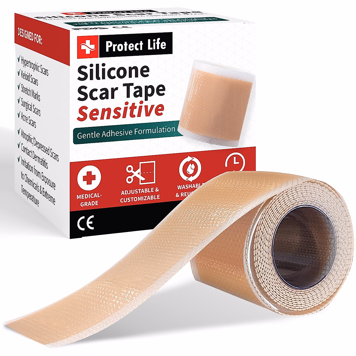 Medical-Grade Silicone Scar Tape Roll (1.6" x 118") Silicone Scar Sheets Keloid Bump Removal - Reusable Silicone Tape Scar Removal Strips, Scar Tape for Surgical Scars, C Section Scar Silicone Strips