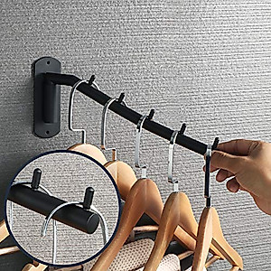 Alise Garment Rack Folding Clothes Hanger Rack Hook Stainless Steel Garment Hooks with Swing Arm Holder,Clothing and Closet Rod Storage Organizer for Bedrooms Wardrobe Cloakroom,Black