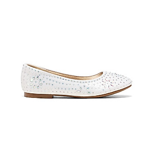 Dream Pairs NINA-100 Mary Jane Rhinestone Embelishment Slip On Versatile Ballerina Flat (Toddler/ Little Girl) New ,White(2)