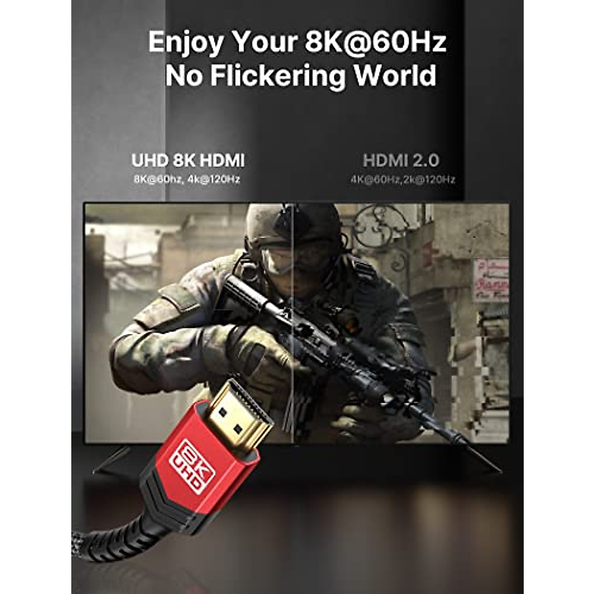 JSAUX 8K HDMI Cables 2.1 10FT 2-Pack 48Gbps 8K & 4K Ultra High Speed Cords(8K@60Hz 7680x4320, 4K@120Hz) eARC HDR10 HDCP 2.2 & 2.3 3D, Compatible for PS5/PS4/X-Box/Roku TV/HDTV/Blu-ray/LG/Samsung QLED