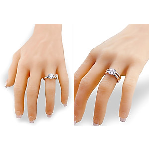 Central Diamond Center VOGUE 4 Prong Round Silver Solitaire Engagement Wedding Ring - 9mm (3.00ct) - Platinum Plated - Size 7