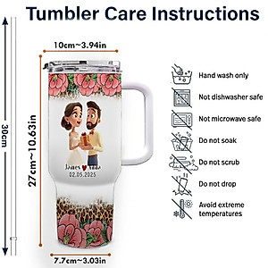 Personalized 40oz Tumbler with Handle – wedding kiss-Custom Couple Gift for Anniversary Wedding Gift, Birthday, Mother's Day, Valentine’s Day fDe0TL