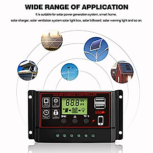 WERCHTAY 60A Solar Charge Controller 12v/ 24v PWM Solar Panel Charge Controller Intelligent Regulator with 5v Dual USB Port Display Adjustable Parameter LCD Display and Timer Setting ON/Off Hours