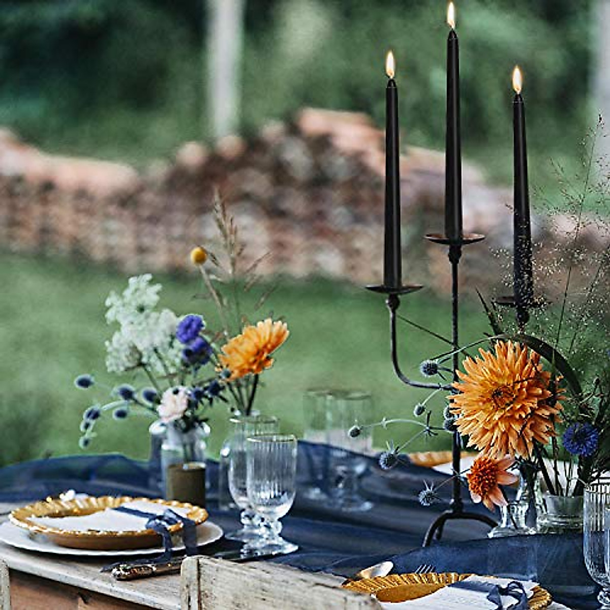 YIH 14 pcs Unscented Black Taper Candle | Hand Poured Wax Candles 10" x 7/8" | for Home Décor, Wedding Receptions, Baby Showers, Birthdays, Celebrations, Party Favors