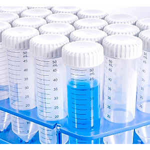A-GEN 50mL Centrifuge Tubes with 5-Color Screw Caps [2Recycle Racks*25Tubes], USP VI Grade PP, Max RCF 12,000xg, Gamma Sterile, DNase/RNase Free,Non-Pyrogenic, Autoclavable [50PCS, 50mL Racked]